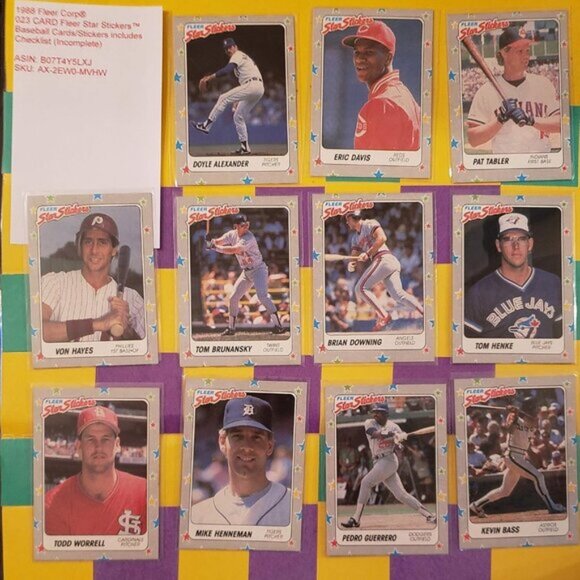 Fleer Corp | Toys | 988 Fleer Corp 23 Card Fleer Star Stickers Baseball ...
